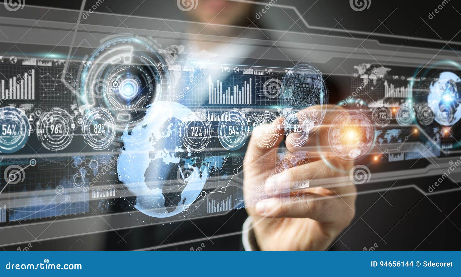 Businessman Moving Digital Datas with a Tactile Pen 3D Rendering Stock ...