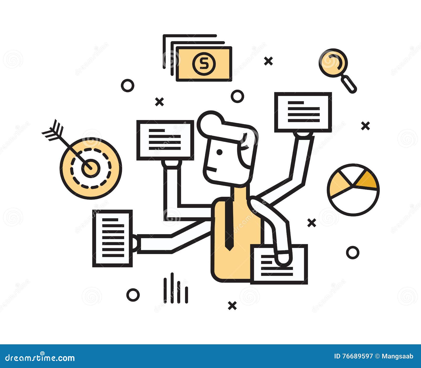 Businessman with Multi Tasking Work. Stock Vector - Illustration of ... Businessman with Multi Tasking Work. Stock Vector - Illustration of ...