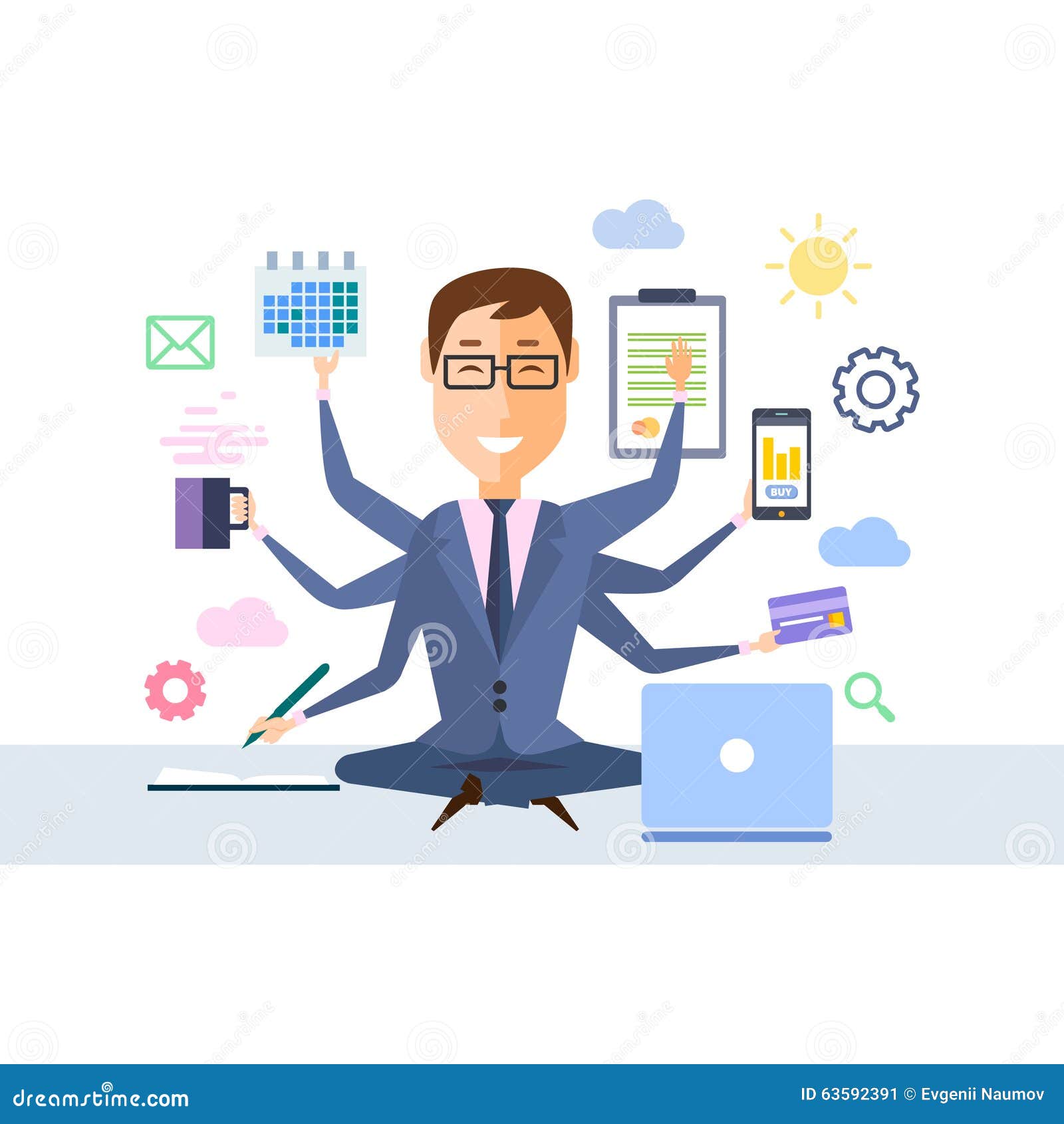 Businessman with Multitasking Stock Vector - Illustration of conceptual ...