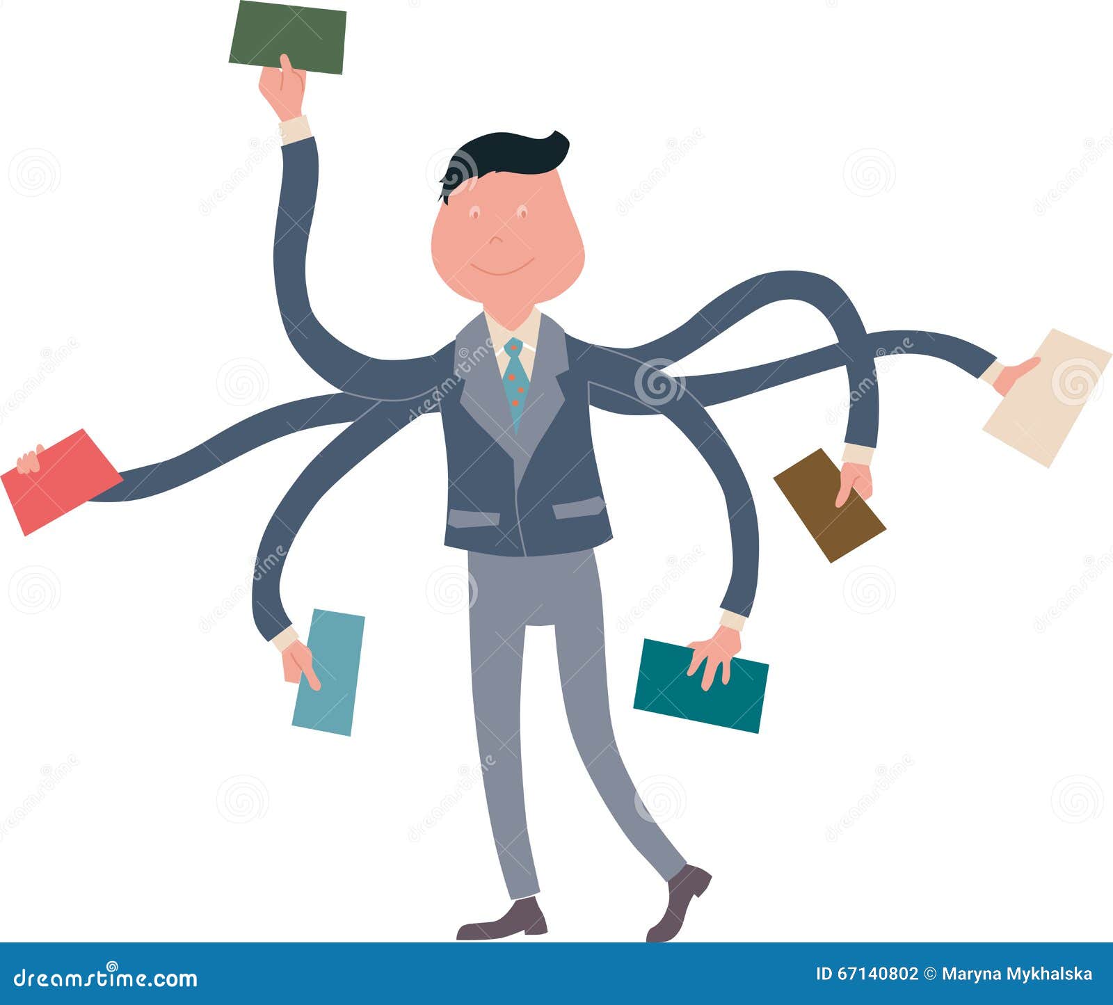 Businessman Multitasking With Many Hand, Vector Cartoon Stick Figure ...