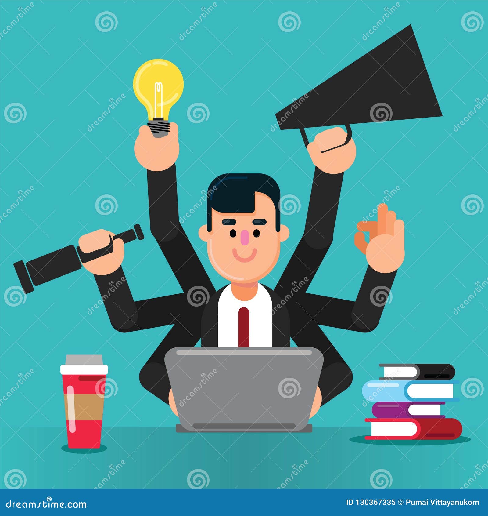 Multitasking business man stock vector. Illustration of adult - 130367335