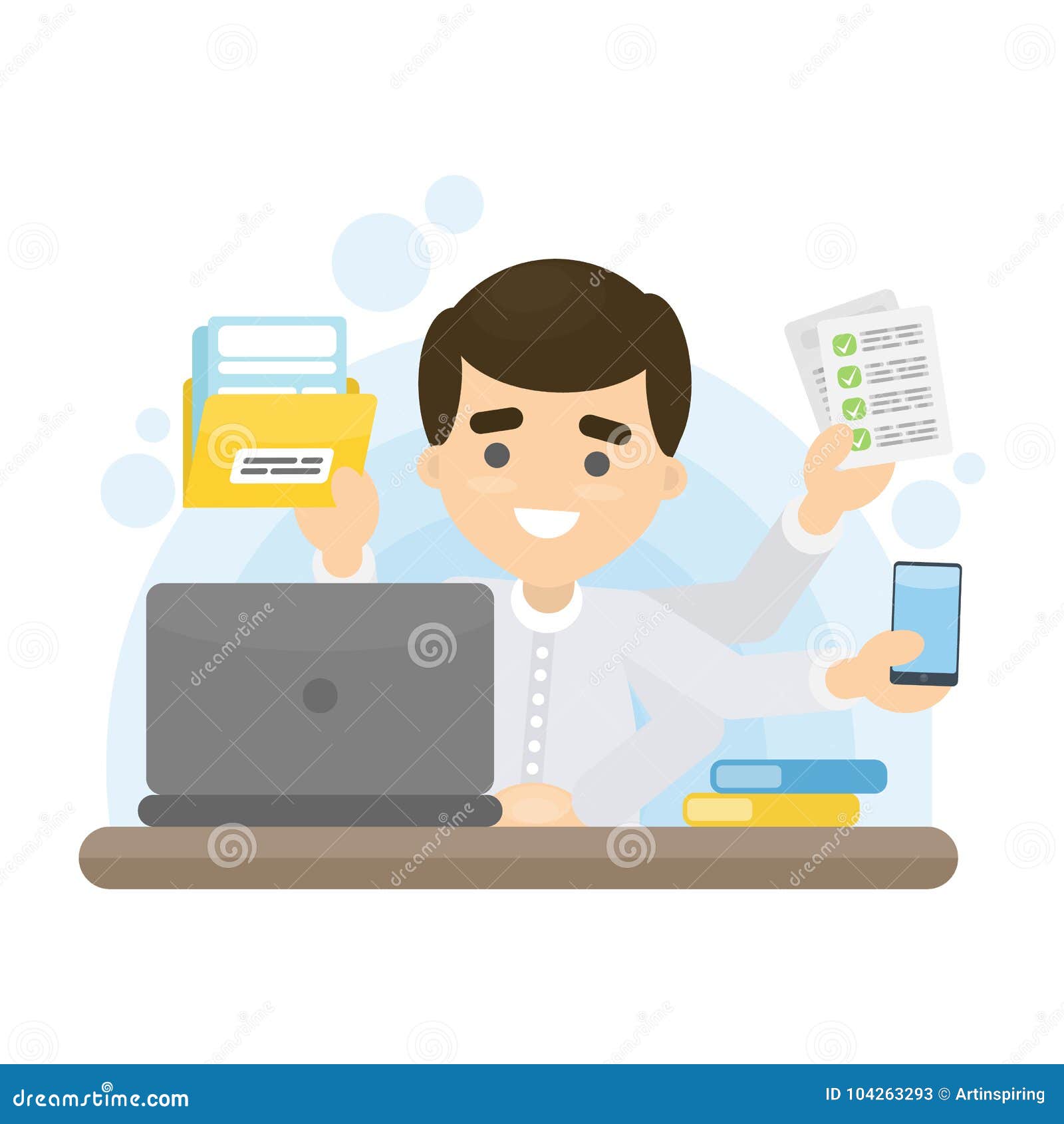 Businessman Multitasking With Many Hand, Vector Cartoon Stick Figure ...