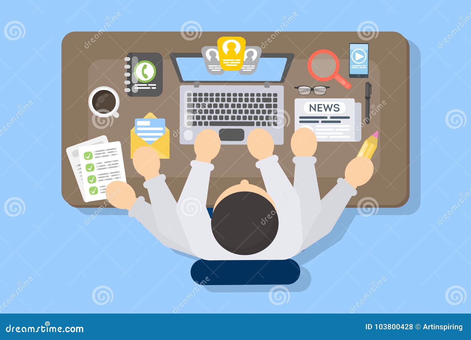 Businessman With Multitasking Cartoon Vector | CartoonDealer.com #63592391
