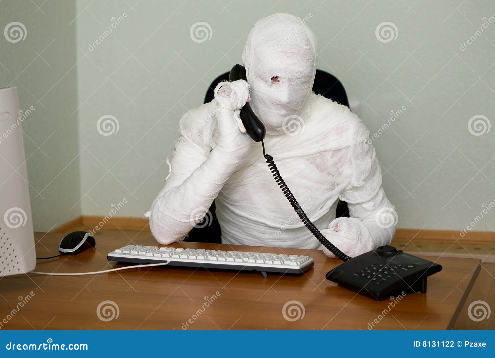 Businessman Mummy with Telephon Stock Photo - Image of injured, mystery ...