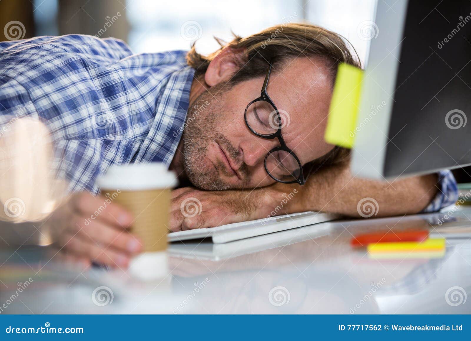 Businessman Napping on Computer Desk Stock Photo - Image of electronic ...