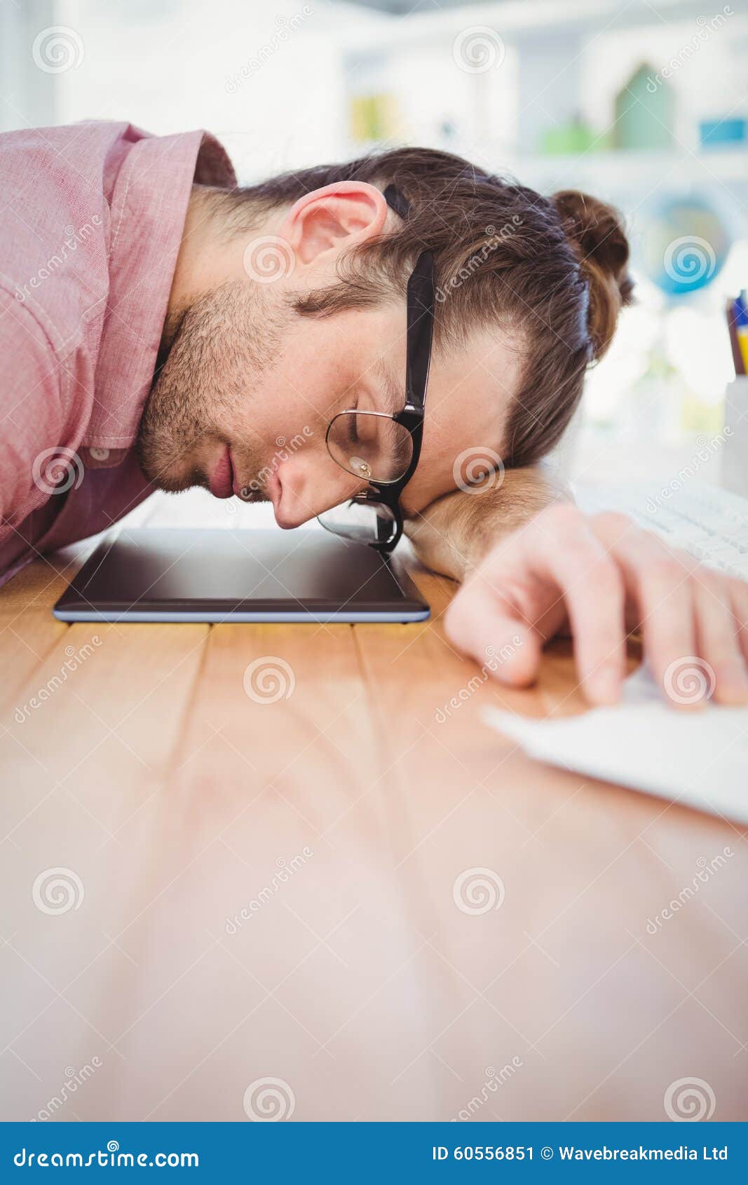Businessman Napping with Head on Desk Stock Image - Image of spectacles ...