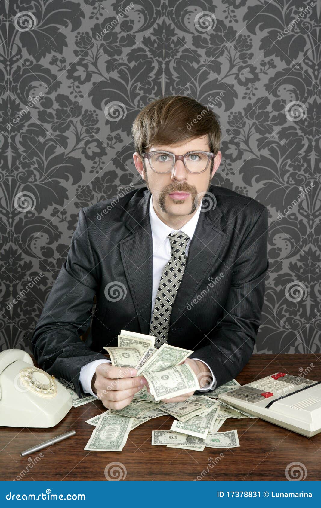 Businessman Nerd Accountant Dollar Notes Stock Image - Image of glasses ...