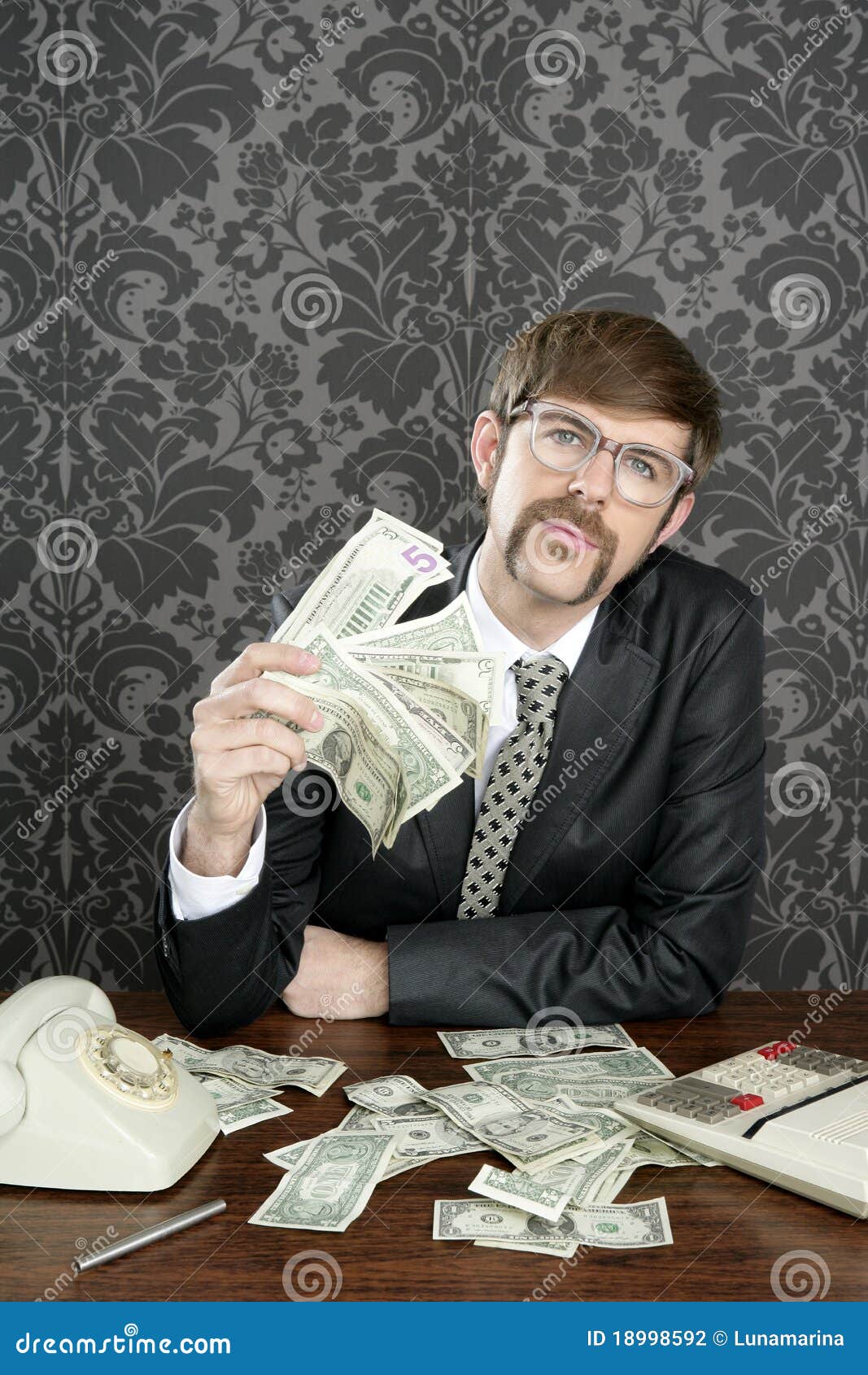 Businessman Nerd Accountant Dollar Notes Stock Photo - Image of geek ...