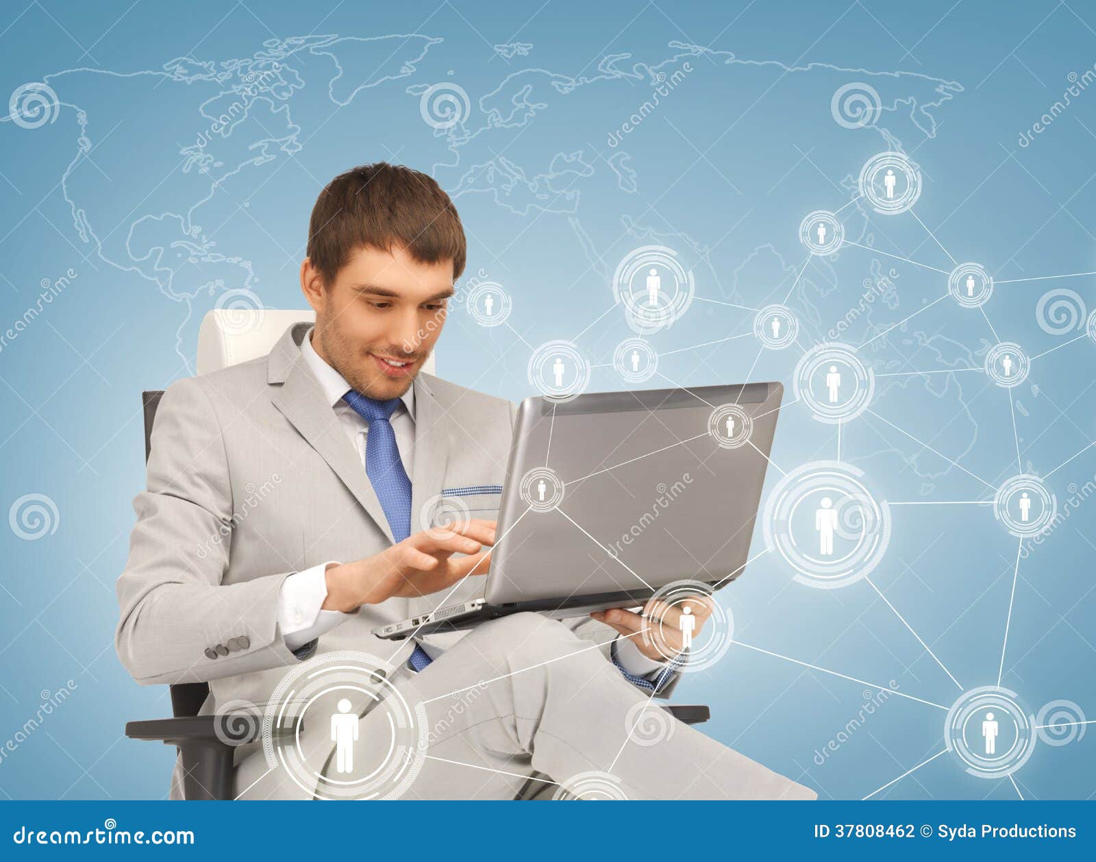 Businessman Networking with Laptop Stock Photo - Image of handsome ...