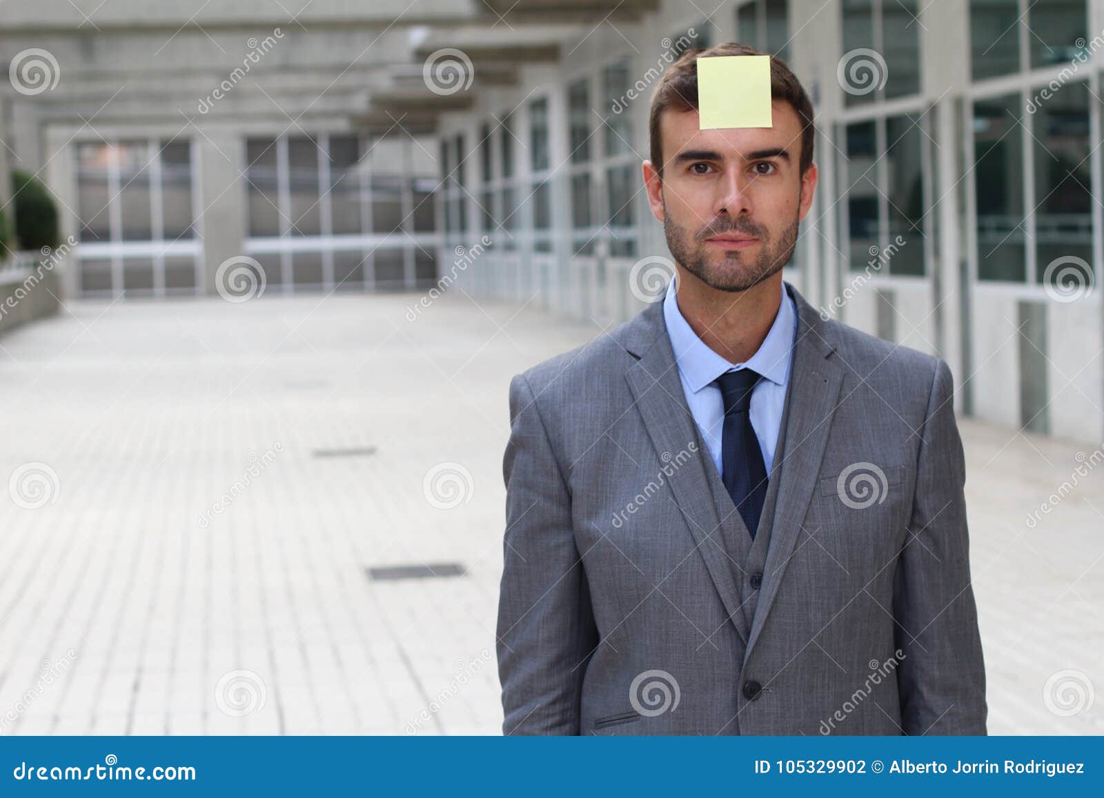 Businessman with a Note on His Forehead Stock Photo - Image of ...