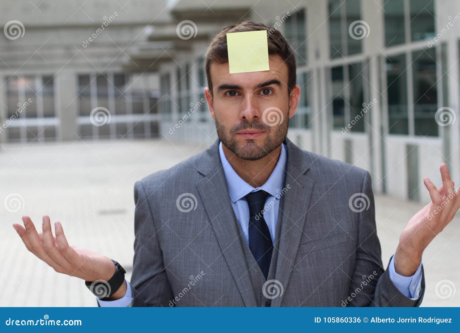 Businessman with a Note on His Forehead Stock Photo - Image of male ...