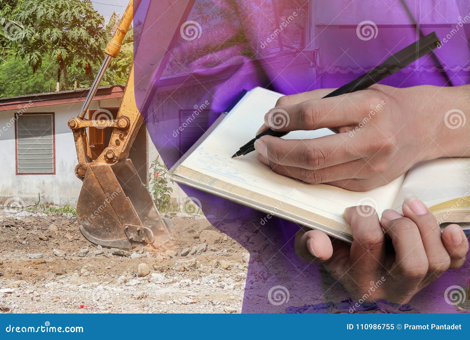 Businessman with Notepad in Hand Signing Documents in Constru Stock ...