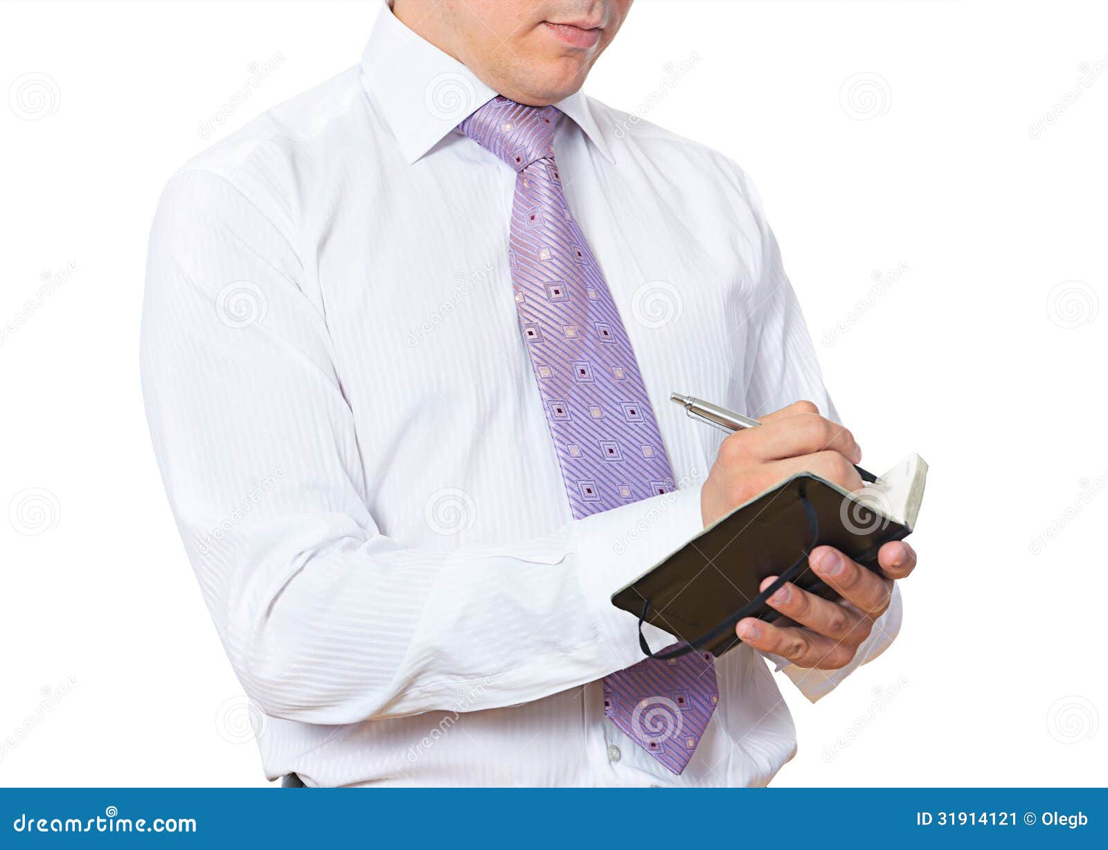 Businessman with Notepad in Hands on White Stock Image - Image of ...