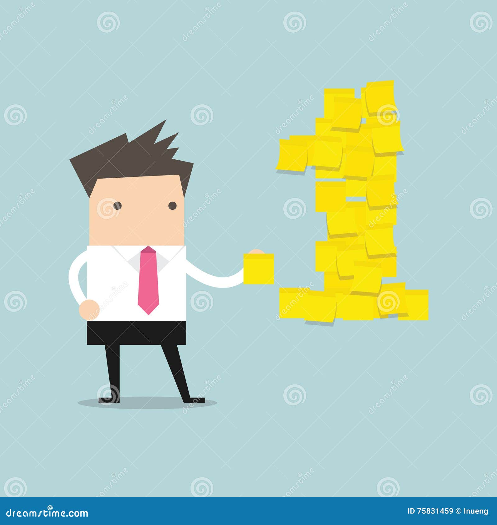 Businessman with Number One Yellow Sticky Notes. Vector Stock Vector ...