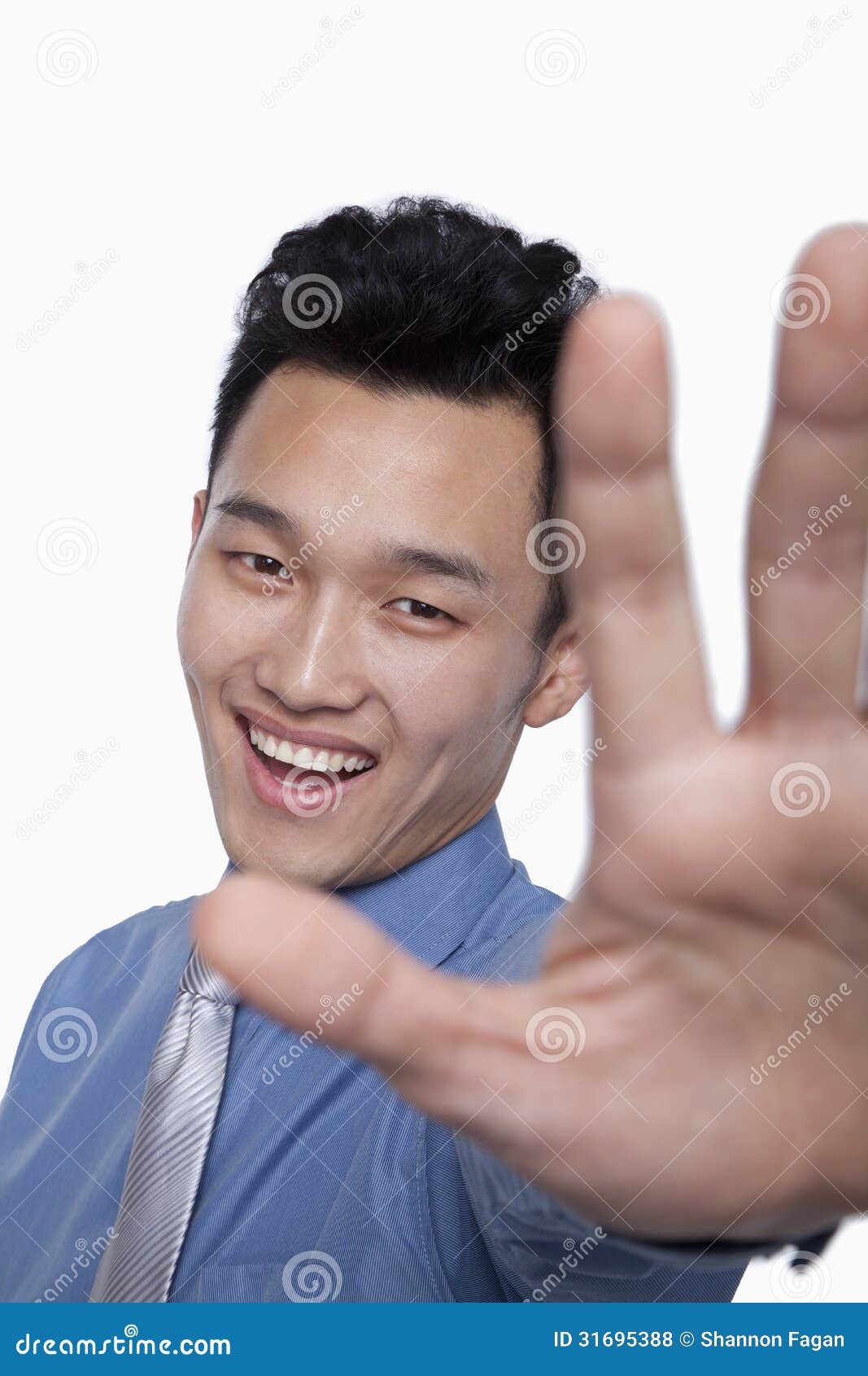 Businessman Obstructing Camera with Hand Stock Photo - Image of ...