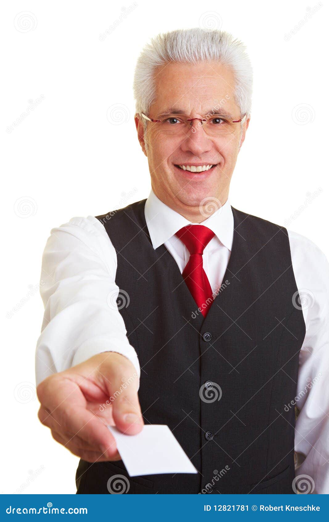 Businessman Offering Business Card Stock Image - Image of laugh ...