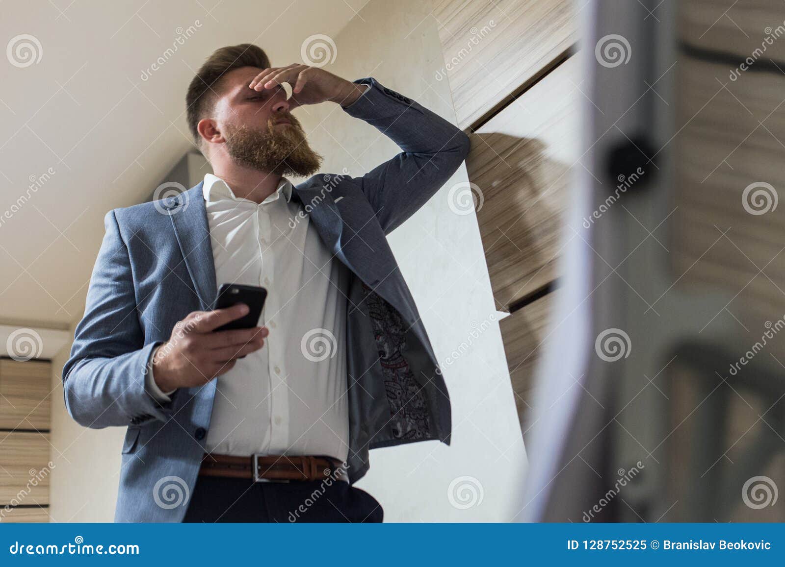 Businessman in Office Late Night Work Tired Stock Image - Image of ...