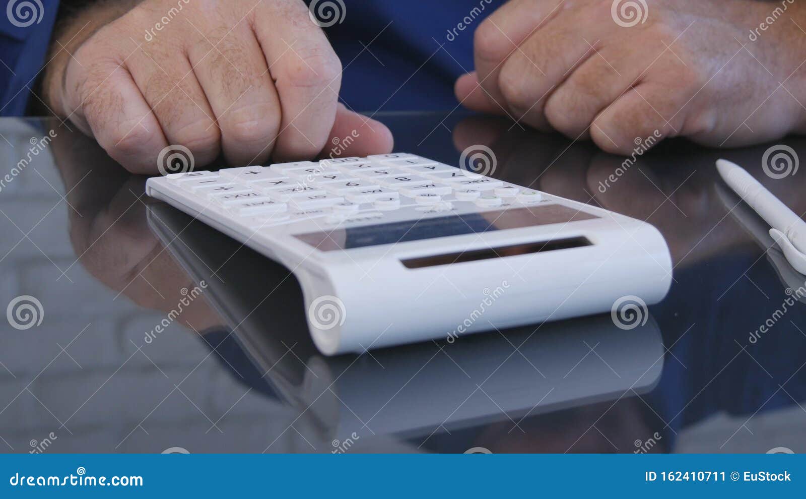Businessman in Office Make Accounting Calculation Using Adding Machine ...