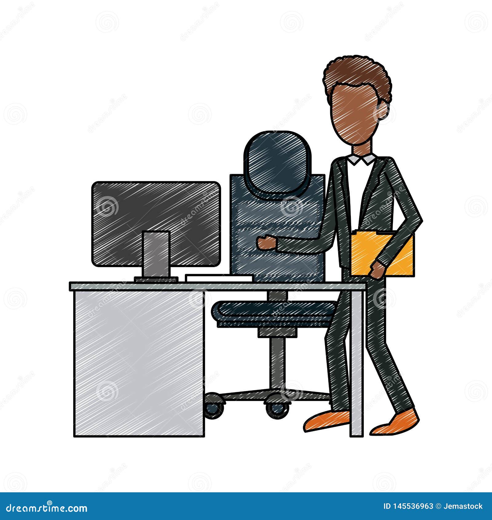 Businessman at Office Scribble Stock Vector - Illustration of chair ...