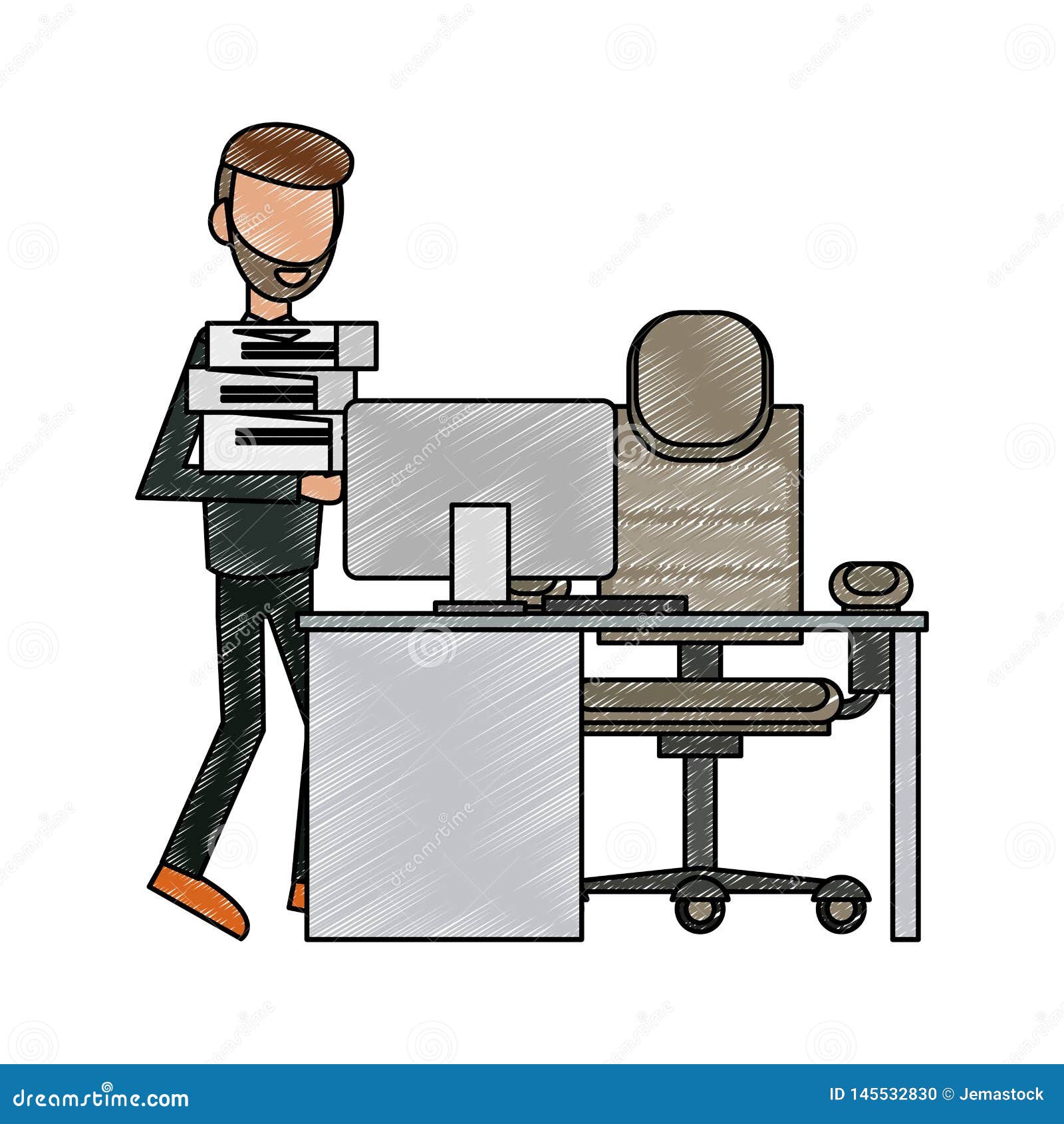 Businessman at Office Scribble Stock Vector - Illustration of meeting ...