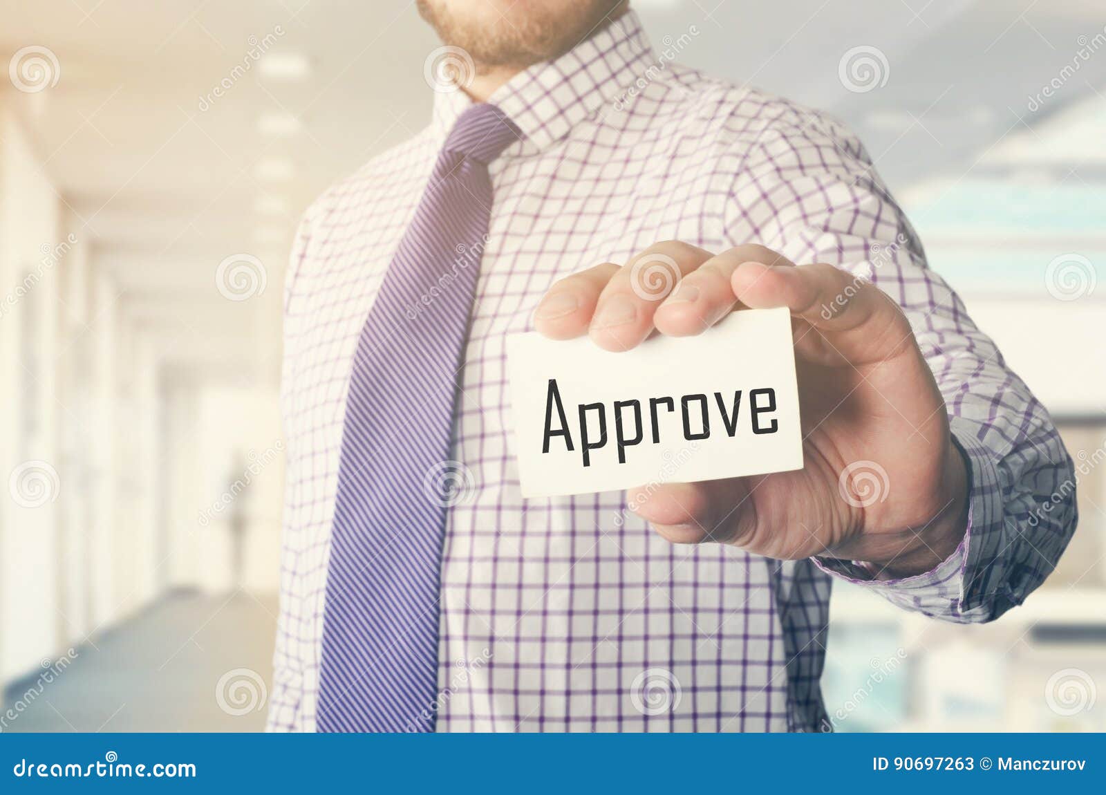Businessman in Office Showing Card with Text: Approve Stock Image ...