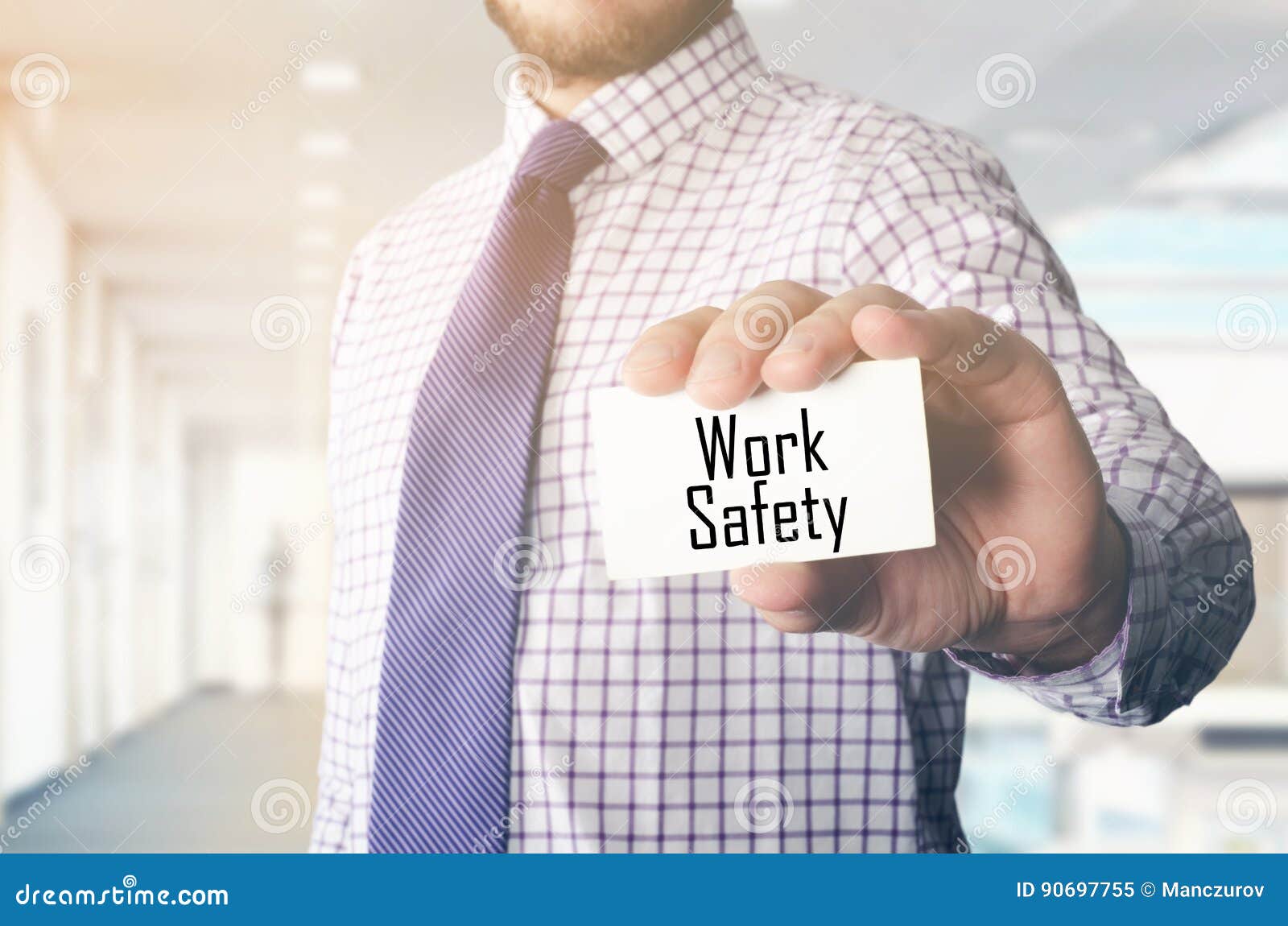 Businessman in Office Showing Card with Text: Work Safety Stock Image ...