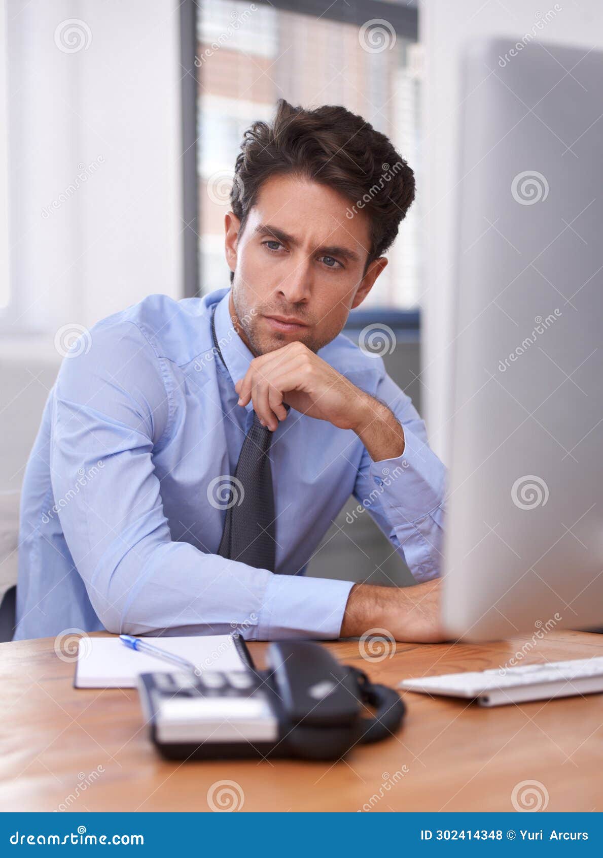 Businessman in Office, Thinking or Planning with Research, Ideas and ...