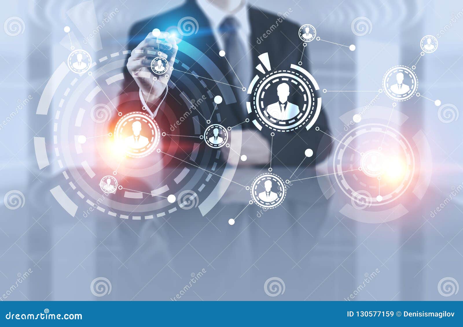 Businessman in Office Using People Network Hud Stock Image - Image of ...