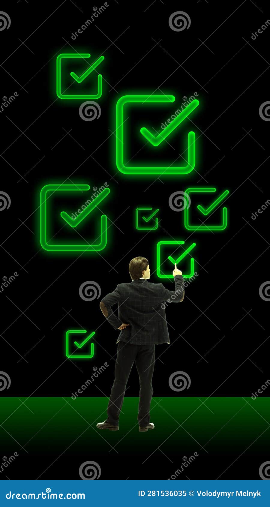 Businessman, Office Worker Looking at Check Marks, Finishing ...