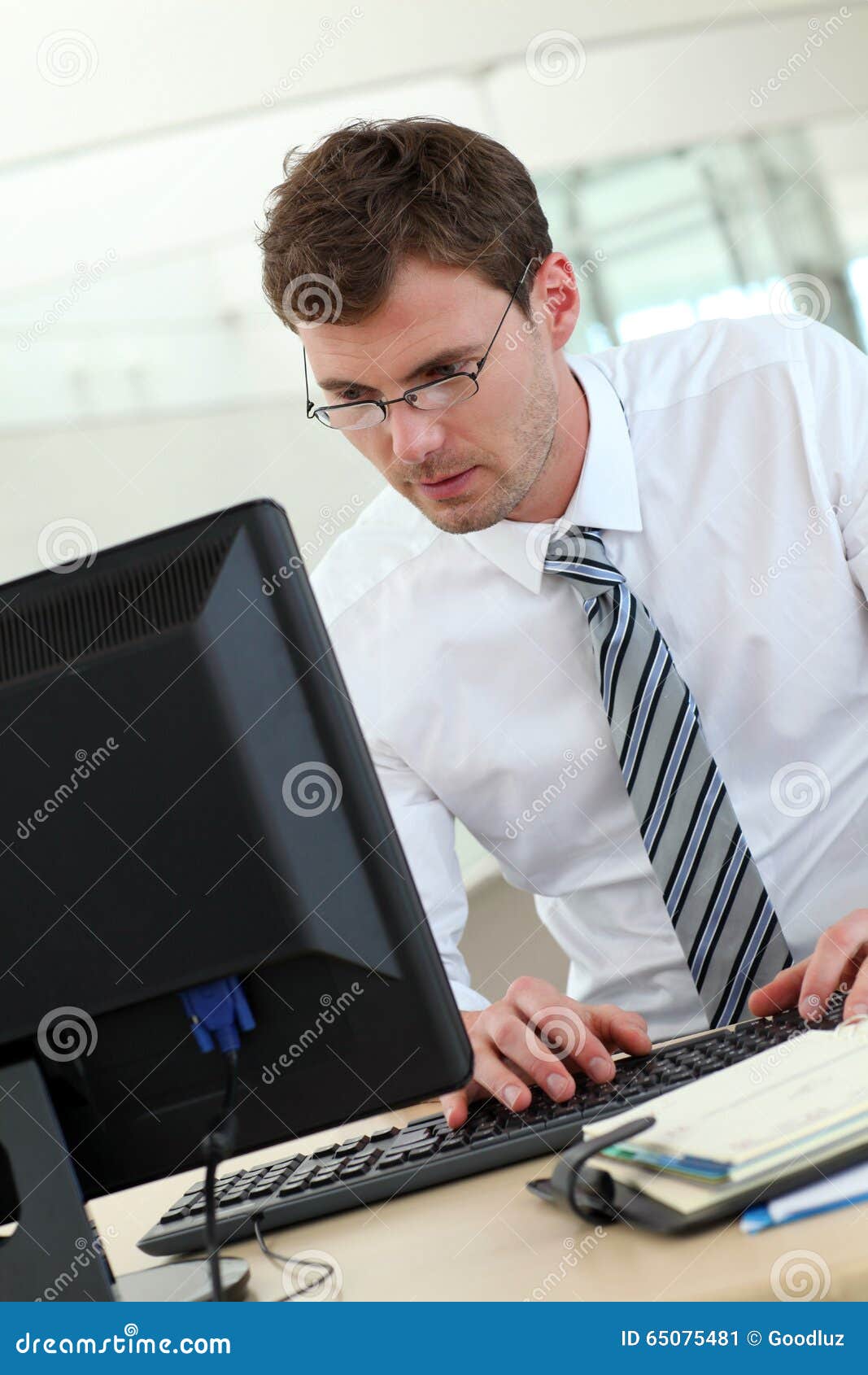 Businessman at Office Working on Computer Stock Image - Image of ...