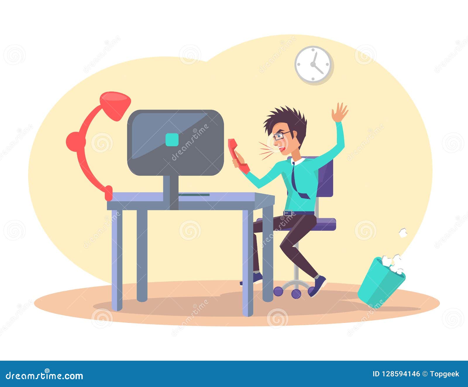 Businessman at Office Working Vector Illustration Stock Vector ...
