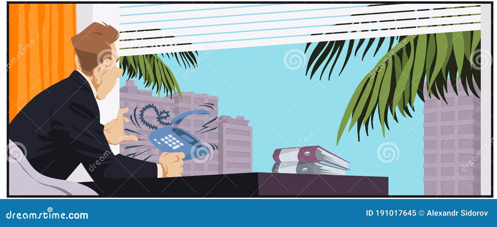 Businessman in Office at Workplace. Funny People Stock Vector ...