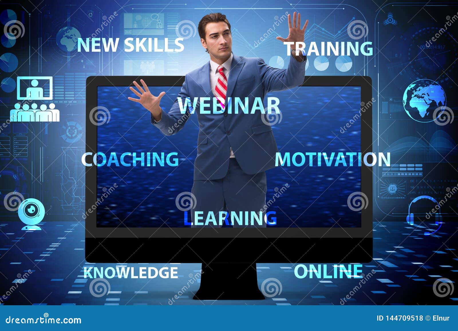 The Businessman in Online Webinar Concept Stock Illustration ...
