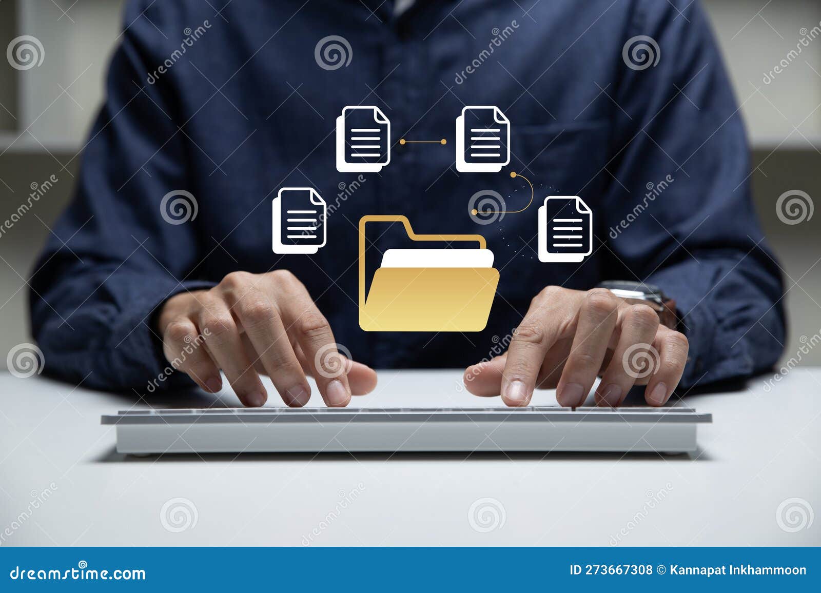 Businessman Open File Folder with Blank Documents Stock Photo - Image ...