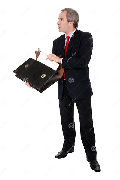 Businessman Opening Briefcase Stock Image - Image of attractive, length ...