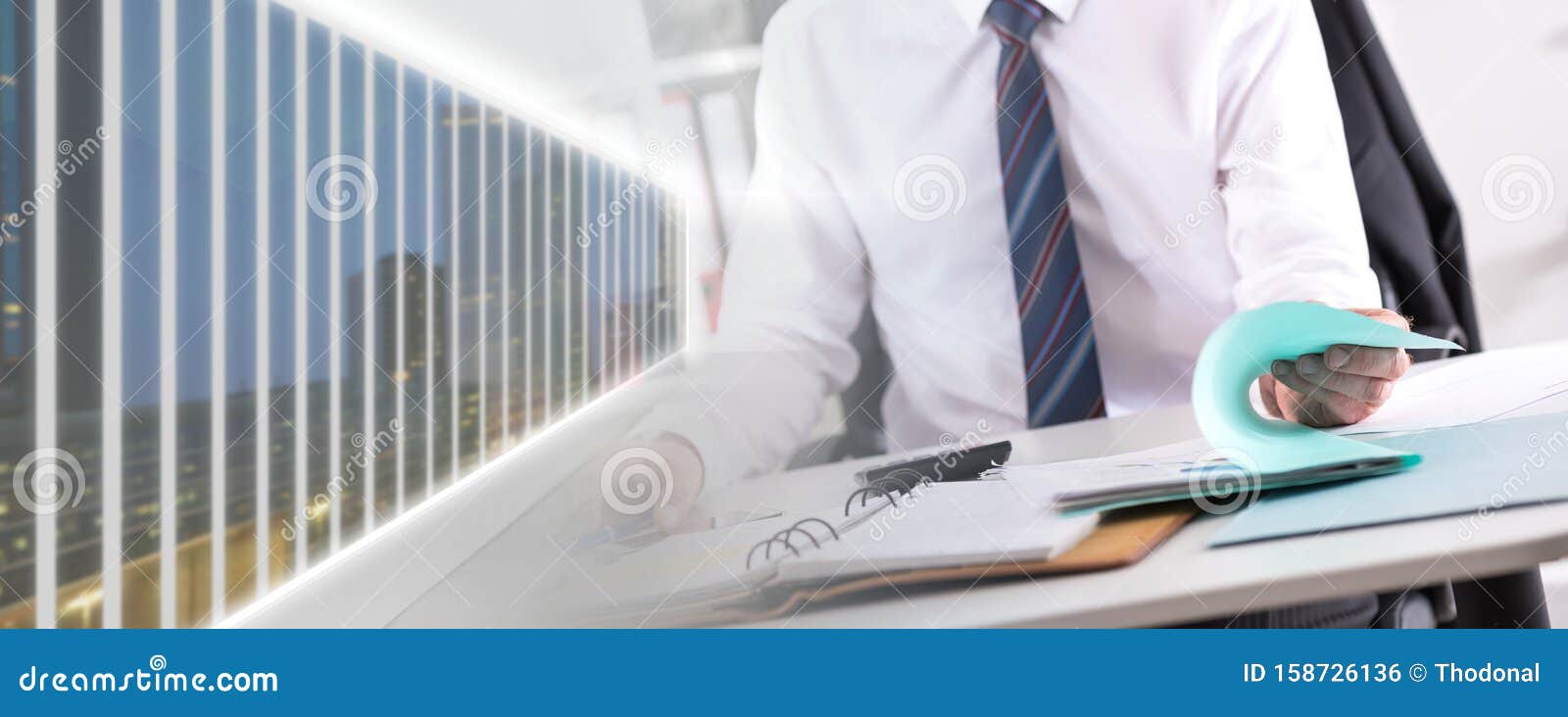 Businessman Opening a Folder; Multiple Exposure Stock Photo - Image of ...