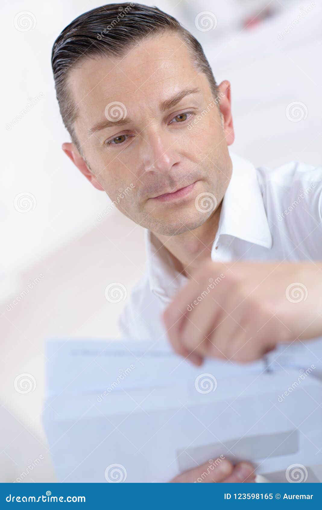 Businessman Opening a Letter Stock Image - Image of notice, open: 123598165
