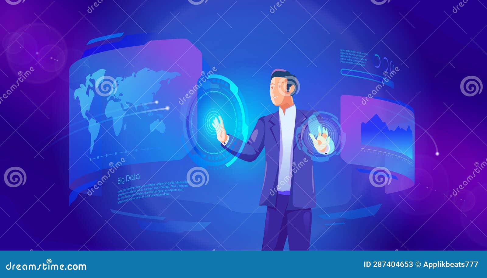 Businessman Operates Virtual Interface Ultraviolet Vector Illustration ...