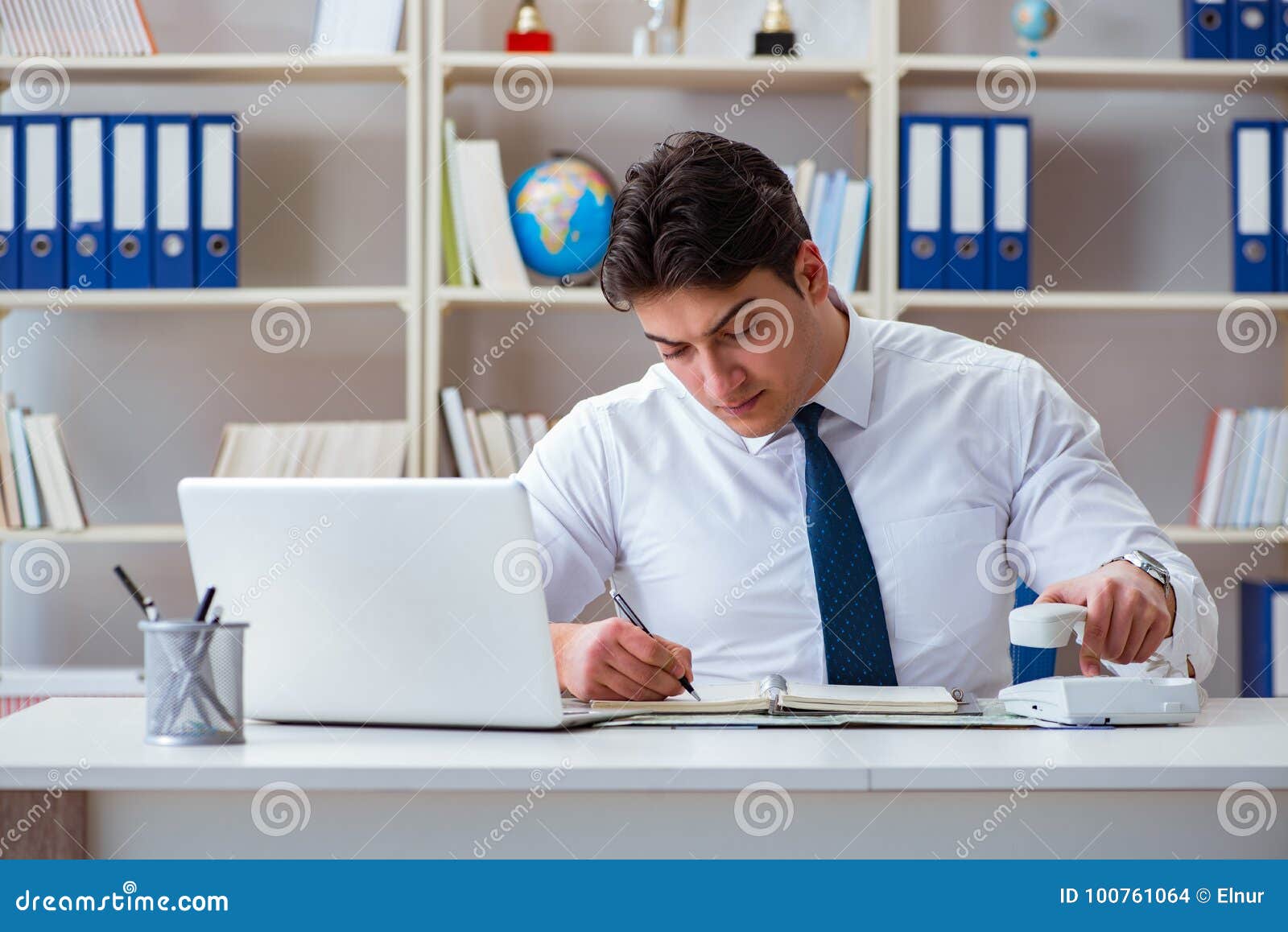 The Businessman Operator Agent Working in the Office Stock Photo ...