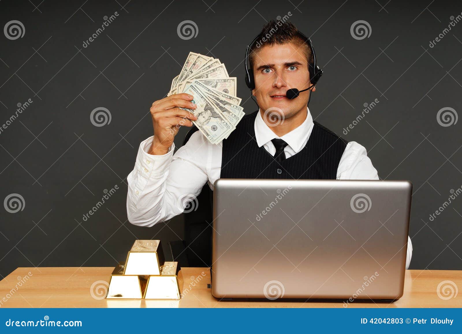 Businessman Operator Shows You Money Stock Image - Image of customer ...