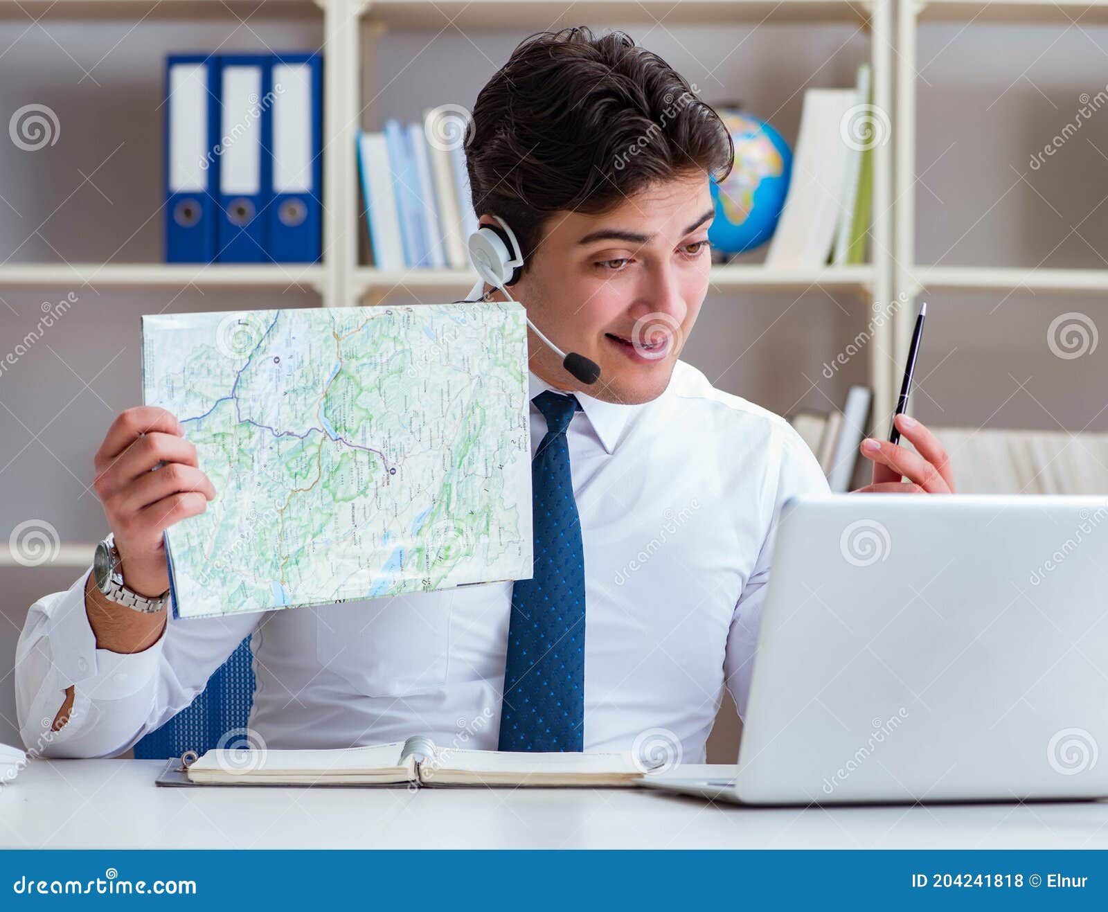 Businessman Operator Traveling Agent Working in the Office Stock Photo ...