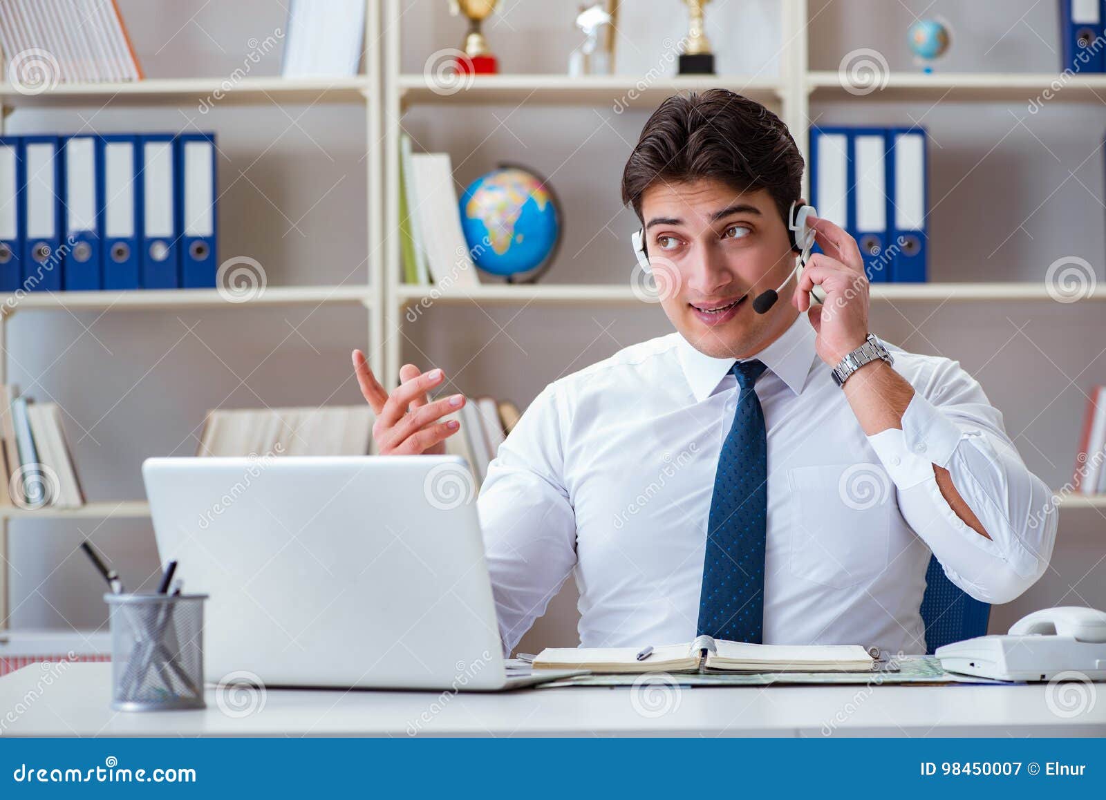 The Businessman Operator Traveling Agent Working in the Office Stock ...