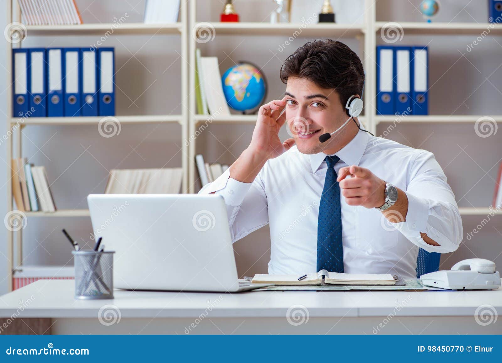 The Businessman Operator Traveling Agent Working in the Office Stock ...
