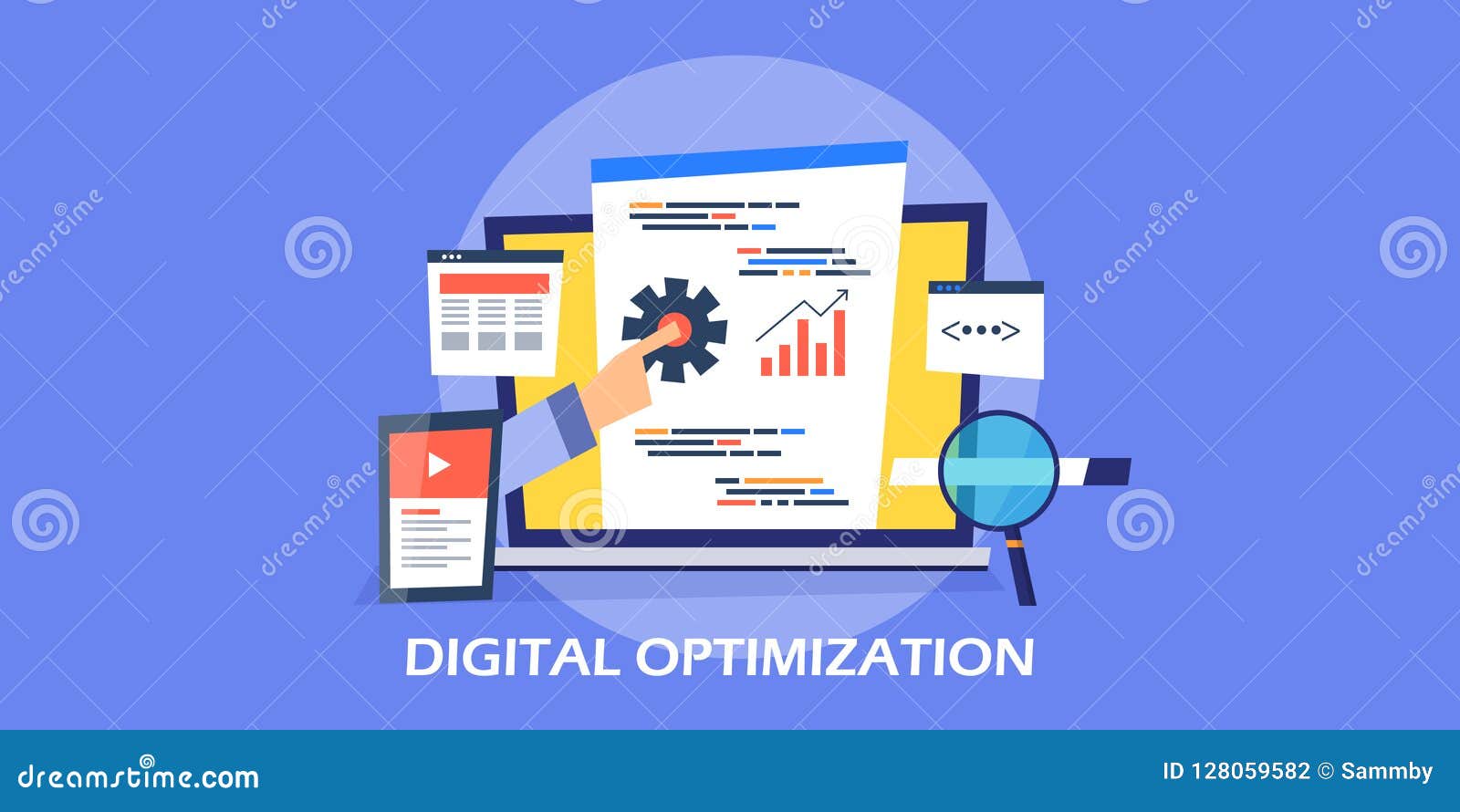 Flat Design Concept of Digital Marketing, Social Media Optimization ...