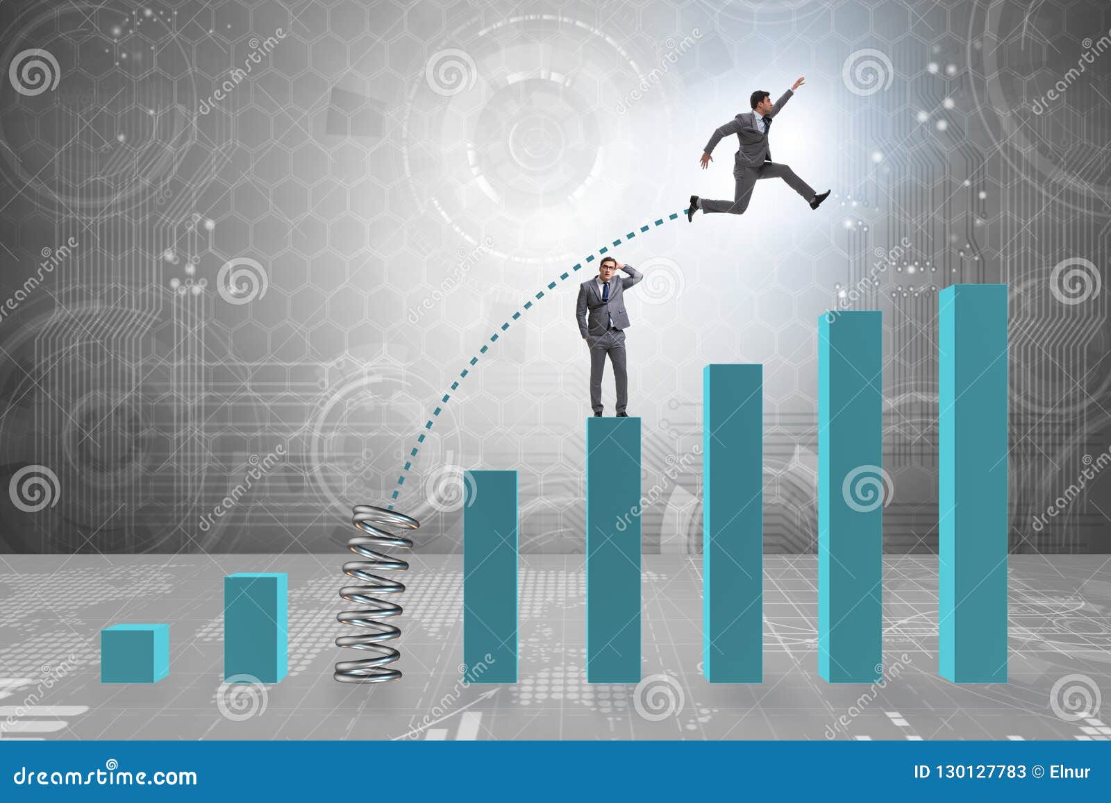 The Businessman Outperforming His Competition Jumping Over Stock ...