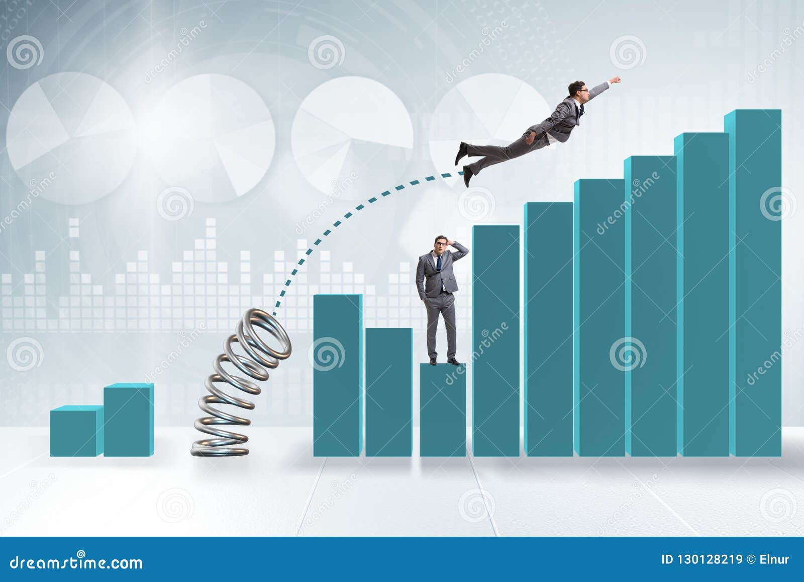 The Businessman Outperforming His Competition Jumping Over Stock ...