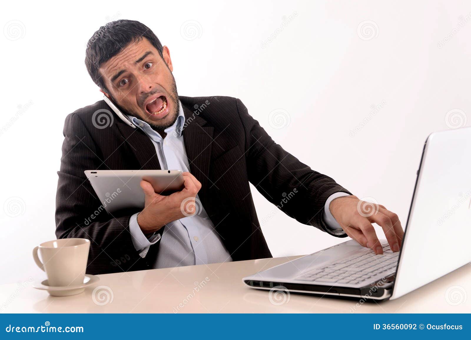 Businessman Overworked at Office Stock Photo - Image of cellphone ...