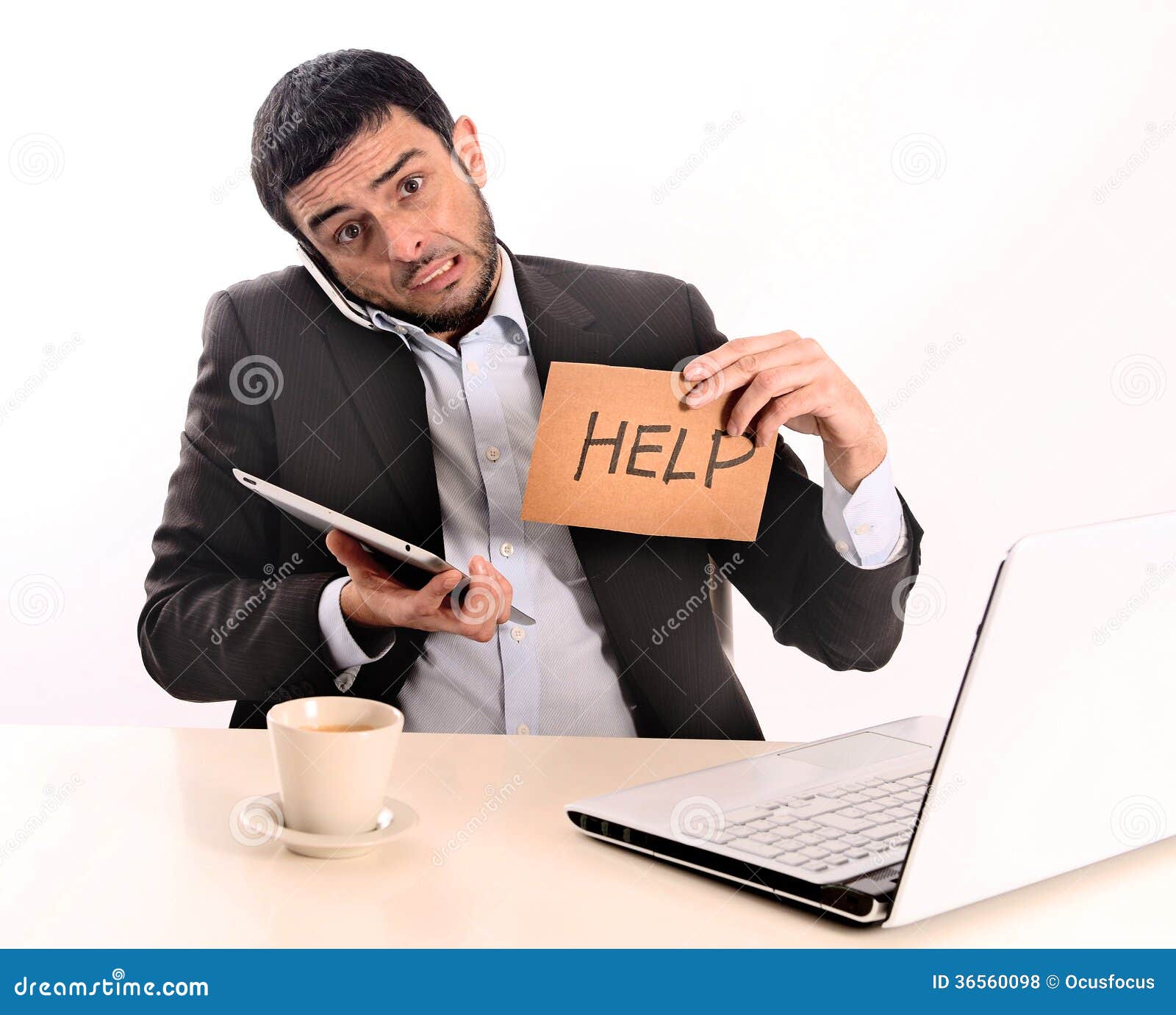 Businessman Overworked at Office Stock Photo - Image of cellphone ...