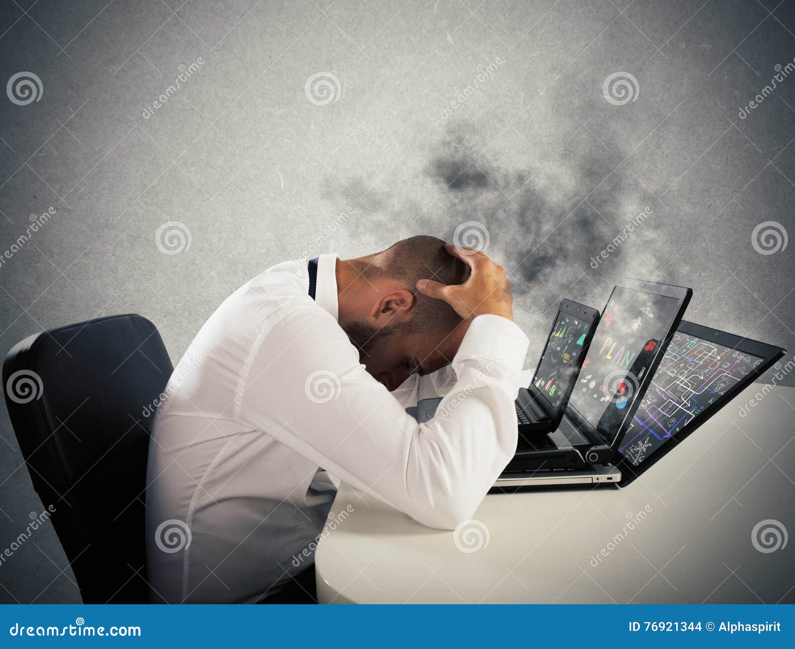 Businessman Overworked Worn Computers Stock Photo - Image of desperate ...