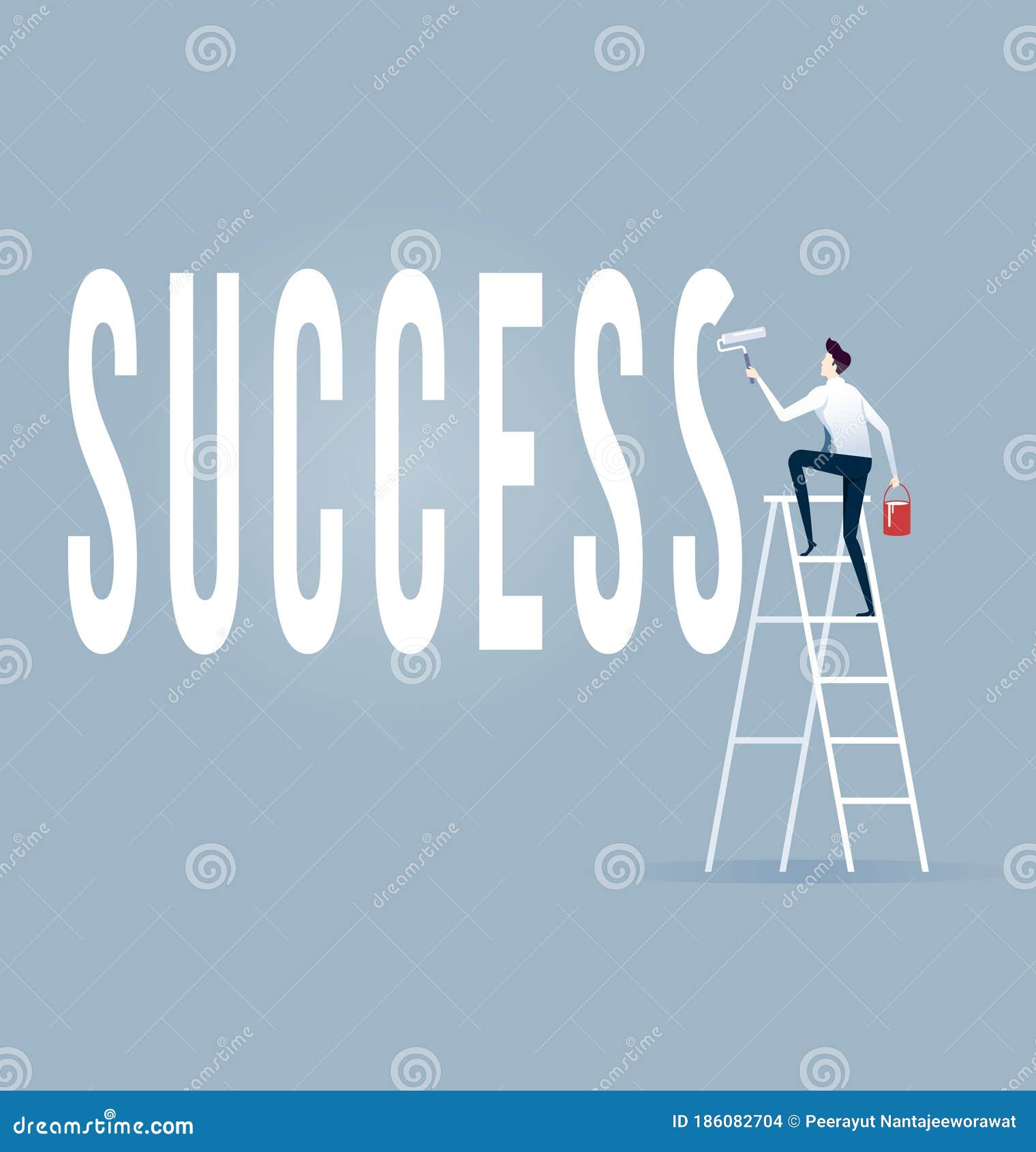 Businessman with Paint Roller Painting Words Success Vector Stock ...